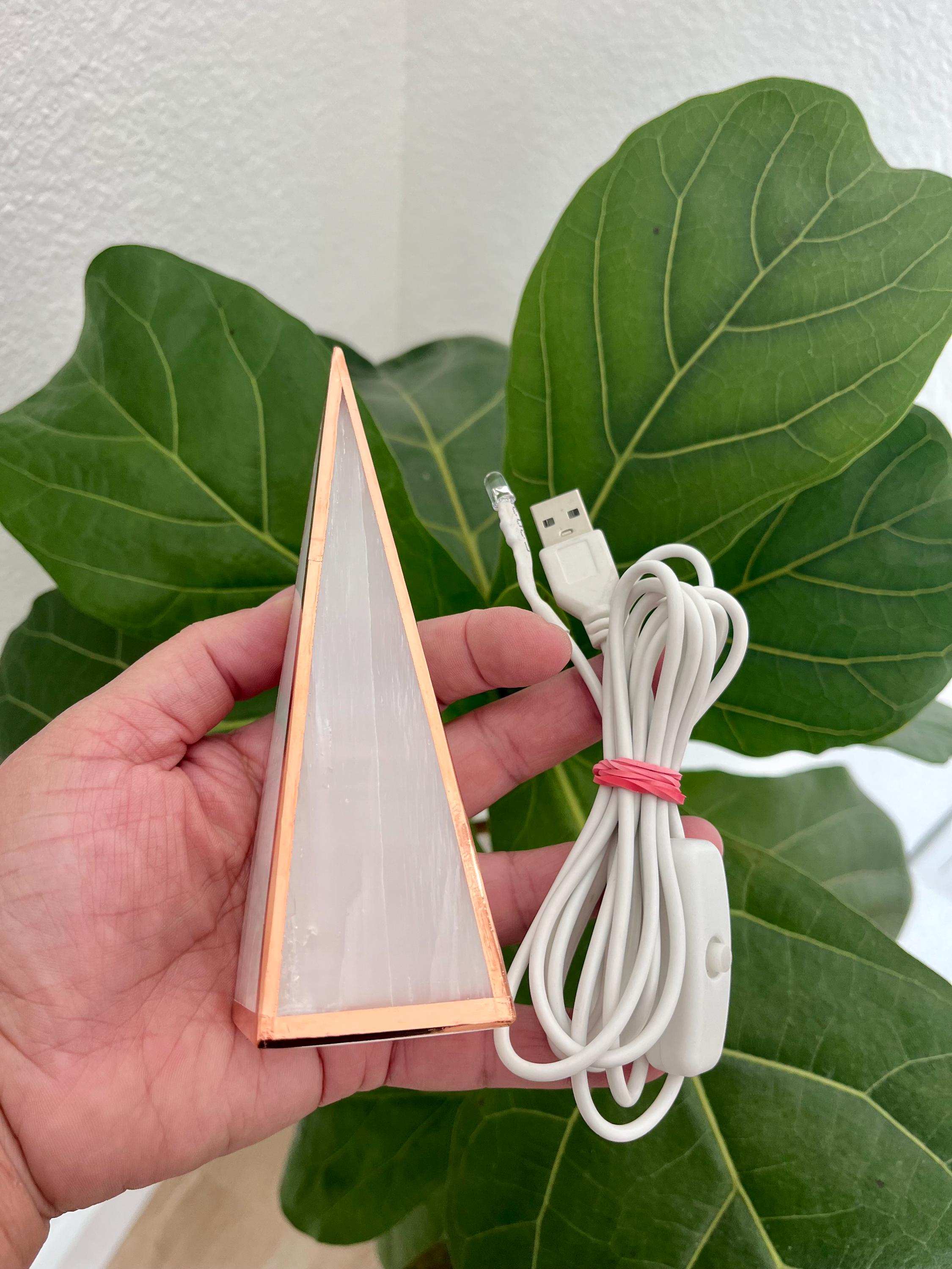Copper Infused Selenite Pyramid (6") LED Lamp W/usb Cable Included ...