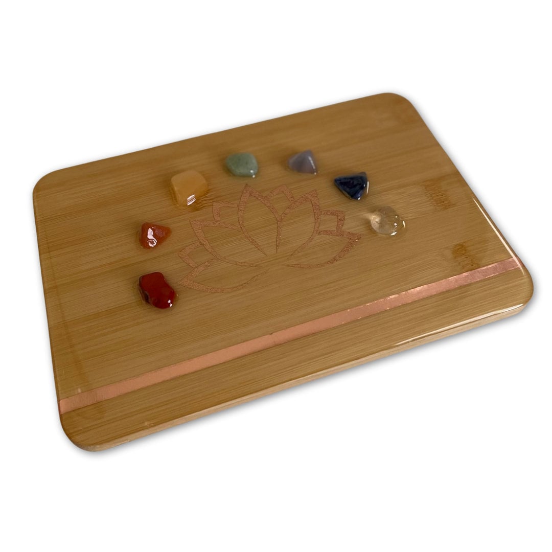 Handmade Chakras and Lotus Flower Tray With Crystals & Copper, Epoxy ...