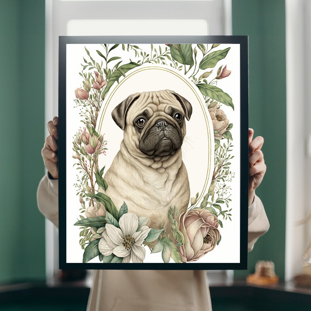 Botanical Pug Digital Print Instant Download - Etsy