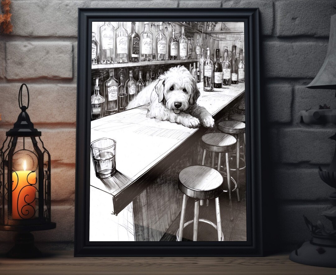 Golden Doodle Dog Bar Art Print | Dog Bar Cart Wall Art, Beer & Animal ...