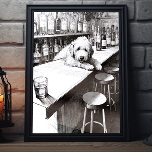 Golden Doodle Dog Bar Art Print | Dog Bar Cart Wall Art, Beer & Animal ...