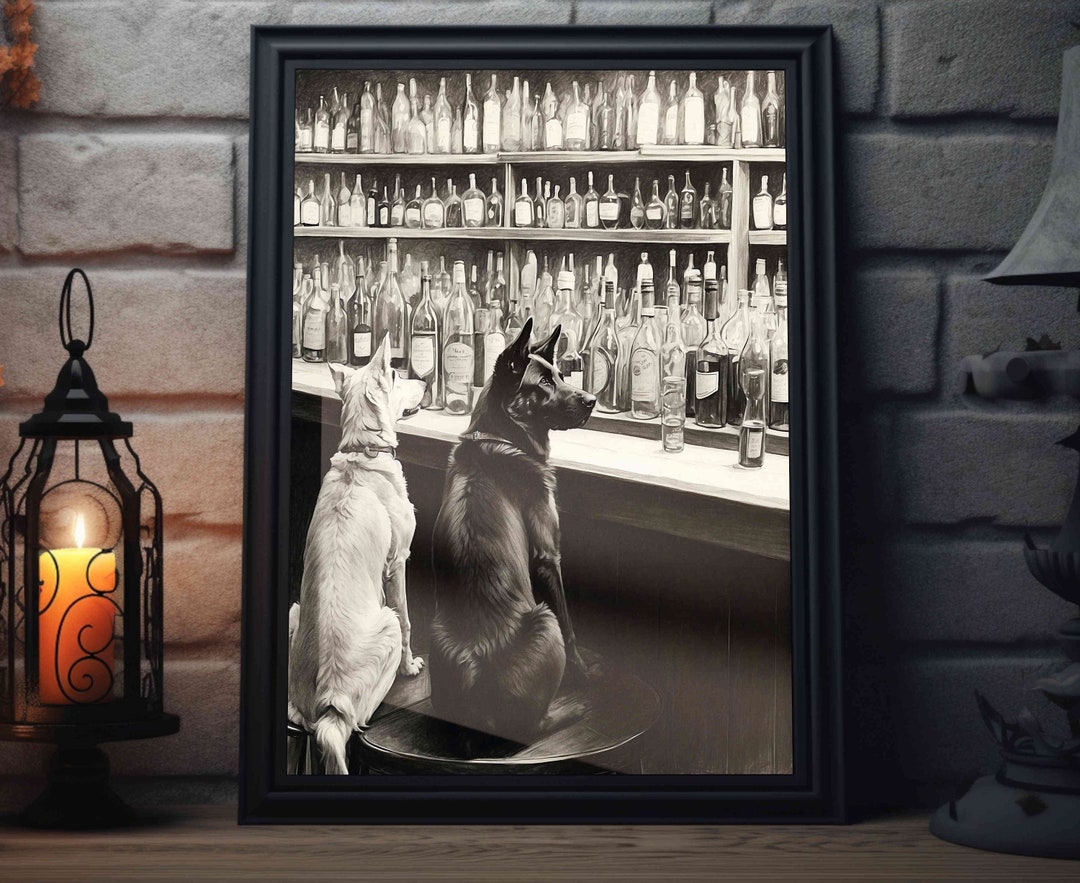 Black German Shepherd Bar Art Print | Dog Bar Cart Wall Art, Beer ...