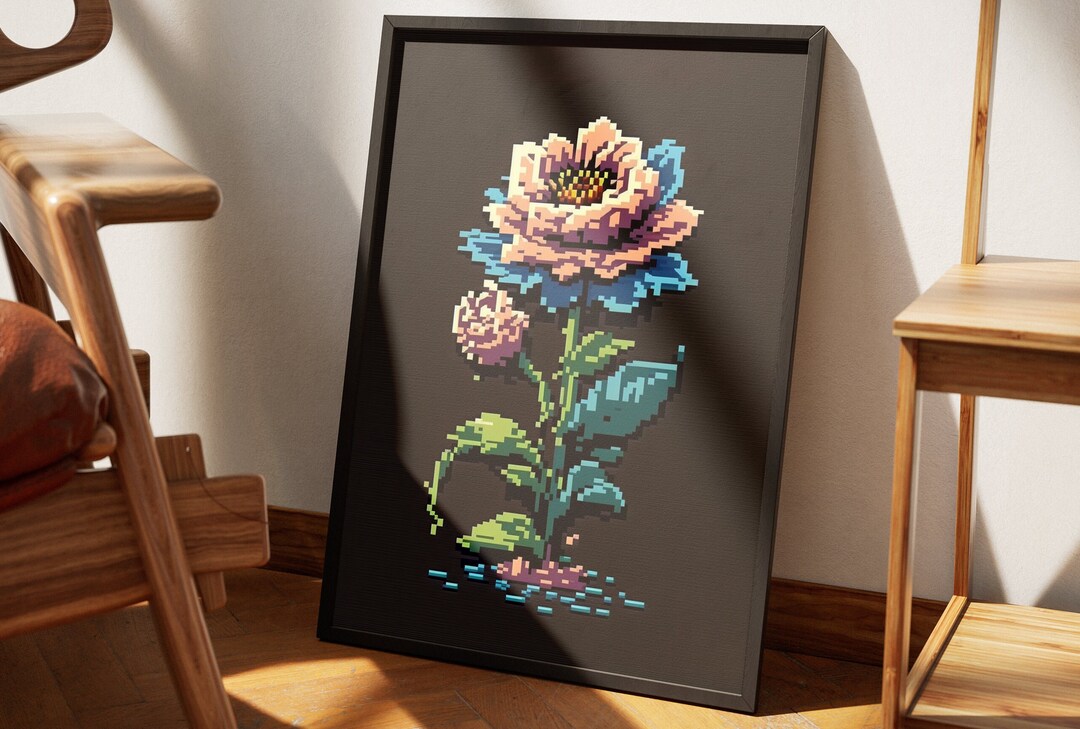 8bit Flower Gaming Poster Pixel Art Print Gamer Wall Decor - Etsy