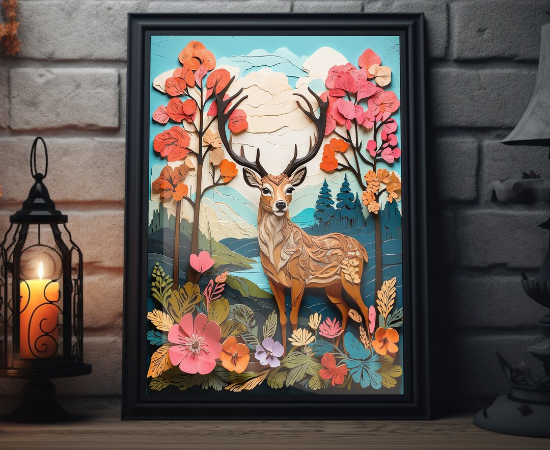 Easter Deer Folk Art Matte Poster | Spring Painting Wall Art ...