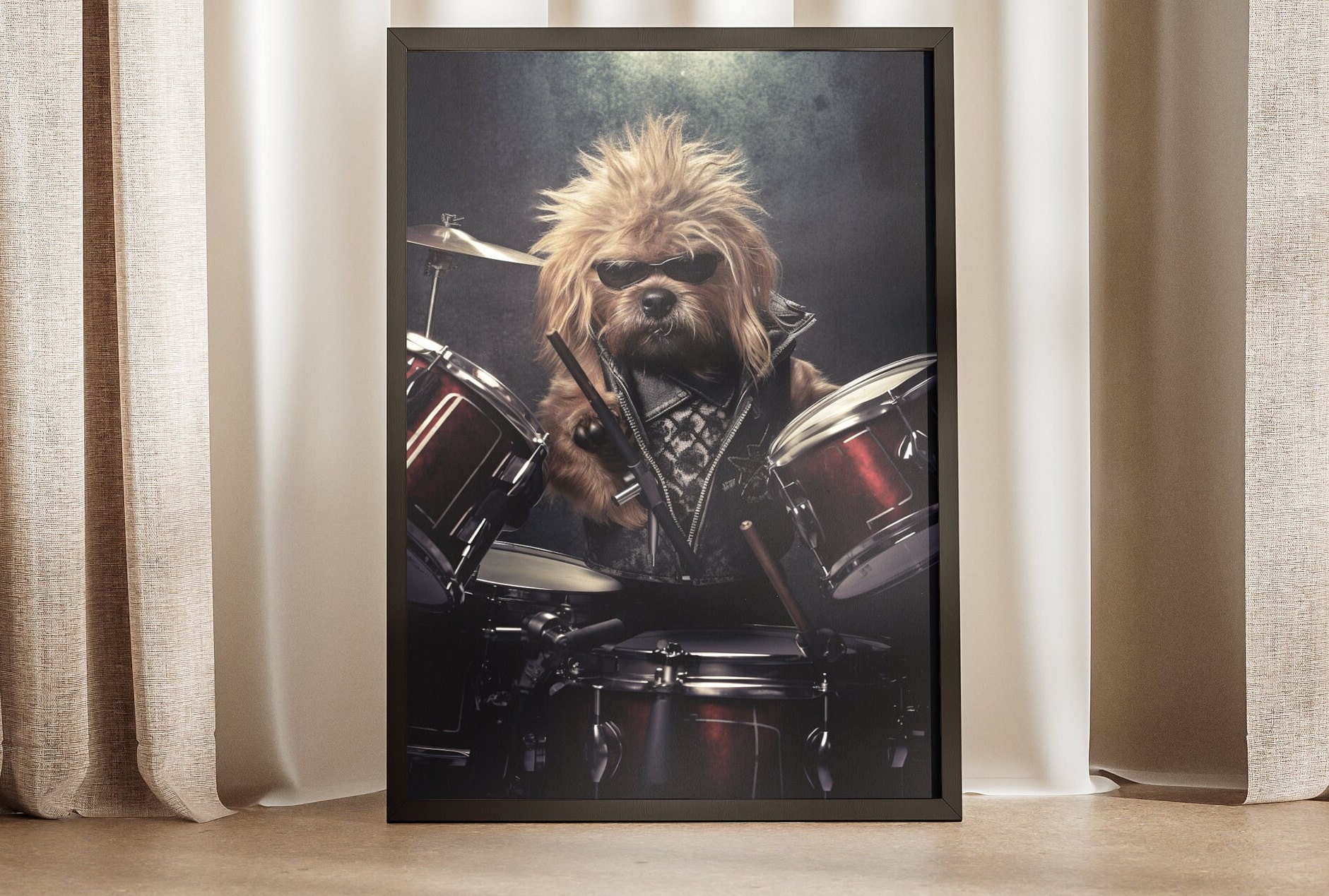 Heavy Metal Dog Playing Drums Poster Rock Band Art, Music Lover Decor ...