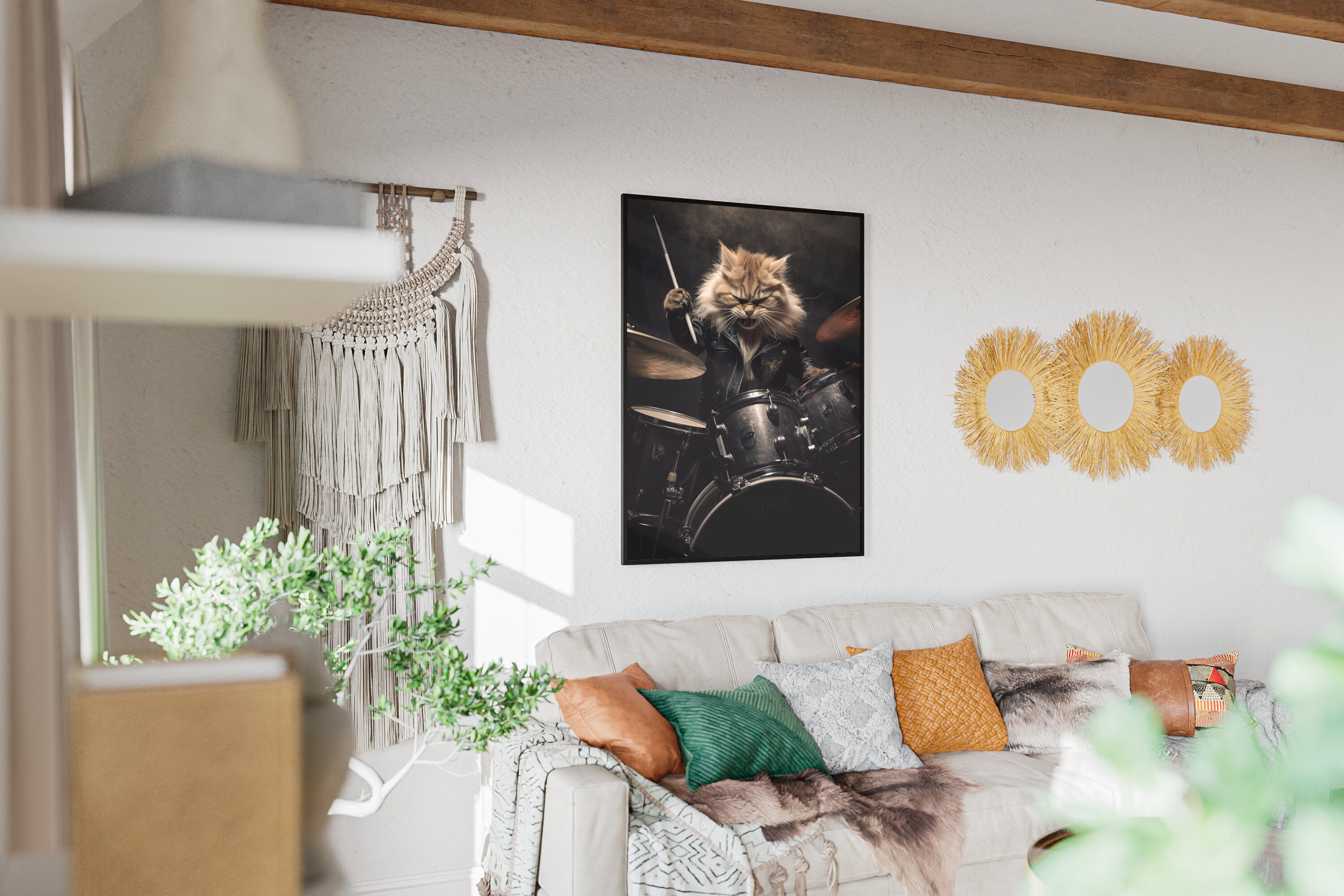 Modern Animal Rhythms: Realistic Cat Playing Drums in Abstract Art ...