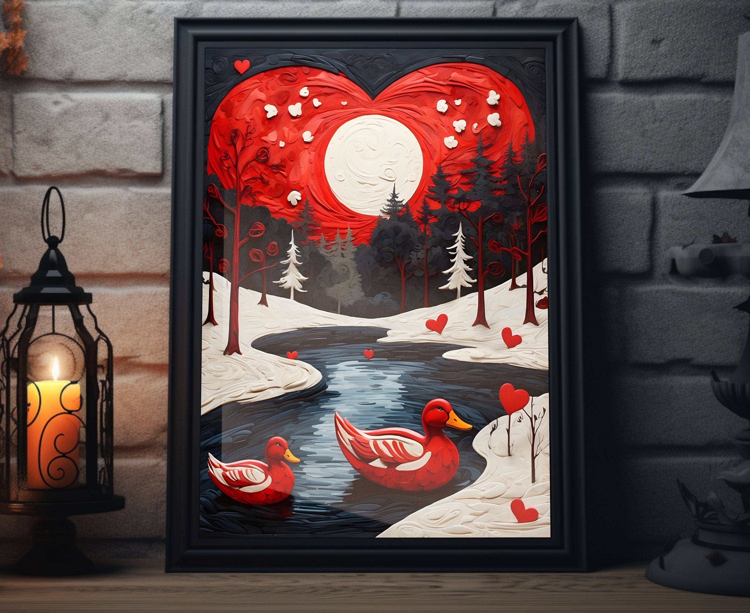 Valentine's Day Folk Art Matte Poster Winter Heart Painting Art Print ...