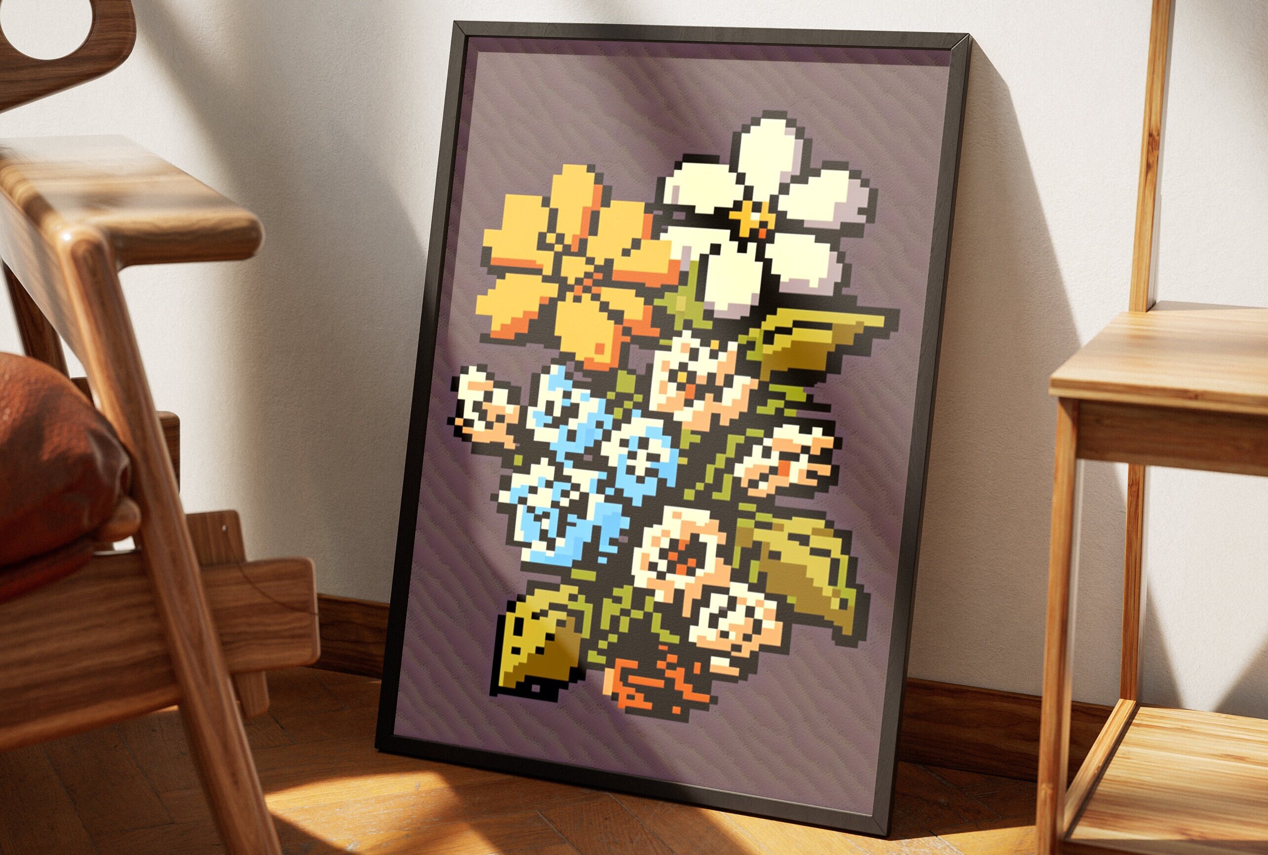 Floral Design Gamer Wall Decor 8bit Flower Gaming Poster, Pixel Art ...