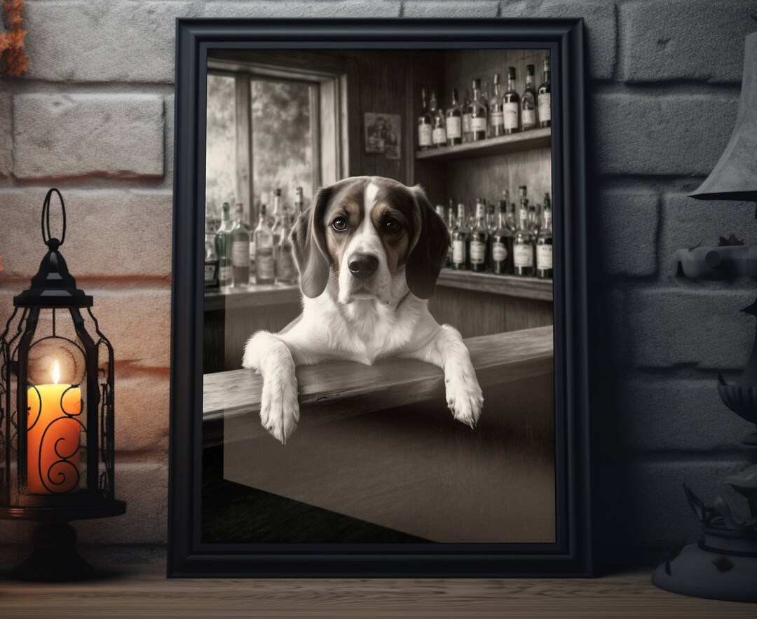 Beagle Dog Bar Art Print | Dog Bar Cart Wall Art, Beer & Animal Sketch ...