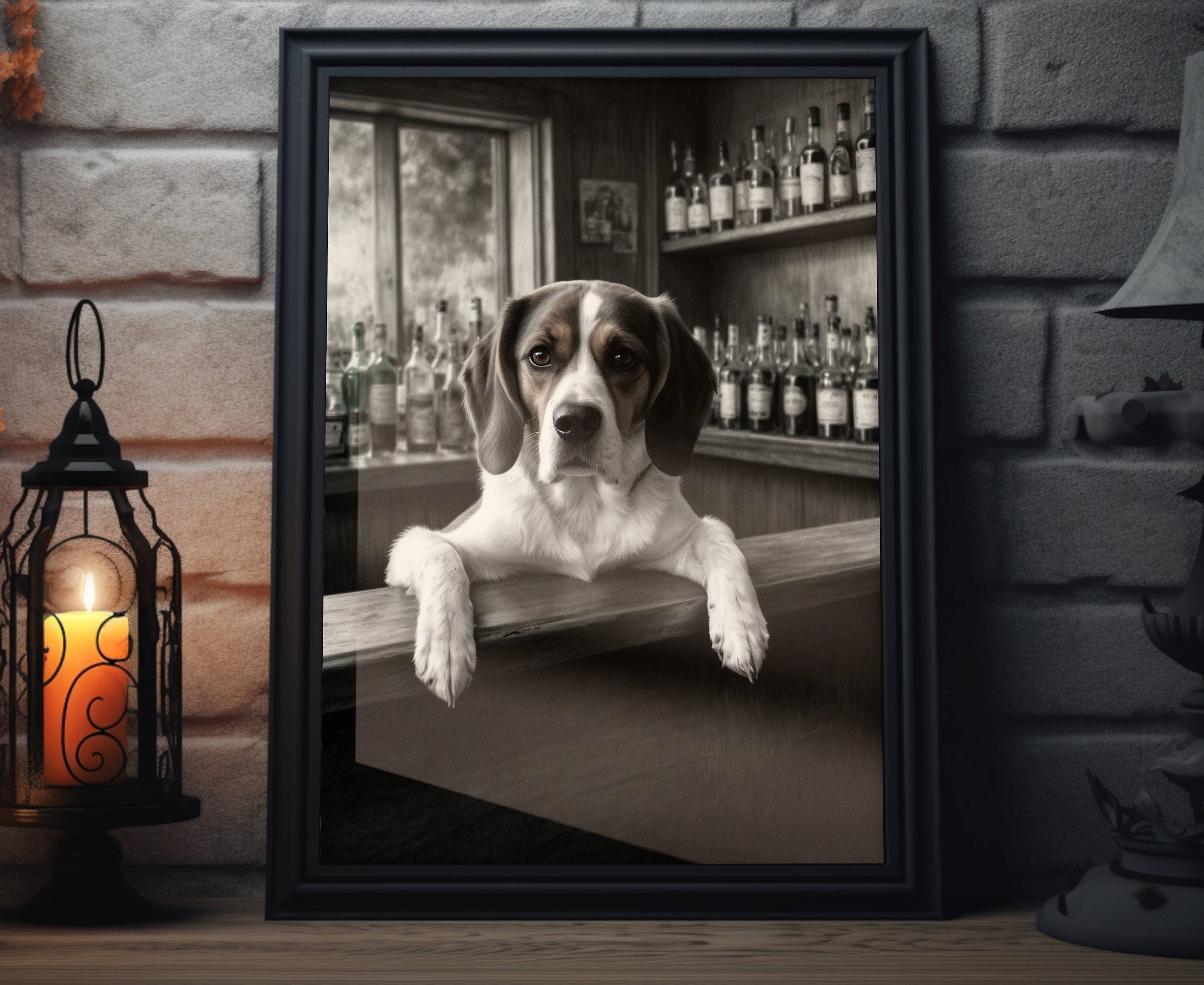 Beagle Dog Bar Art Print With Beer and Animal Sketch Artwork - Etsy