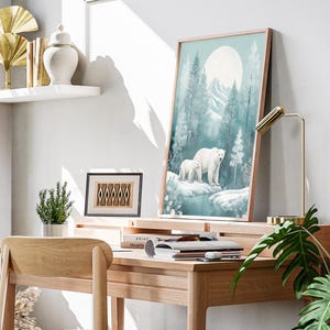 Polar Bear Winter Scene Folk Art Print Snowy Forest Wall Art, Nature ...