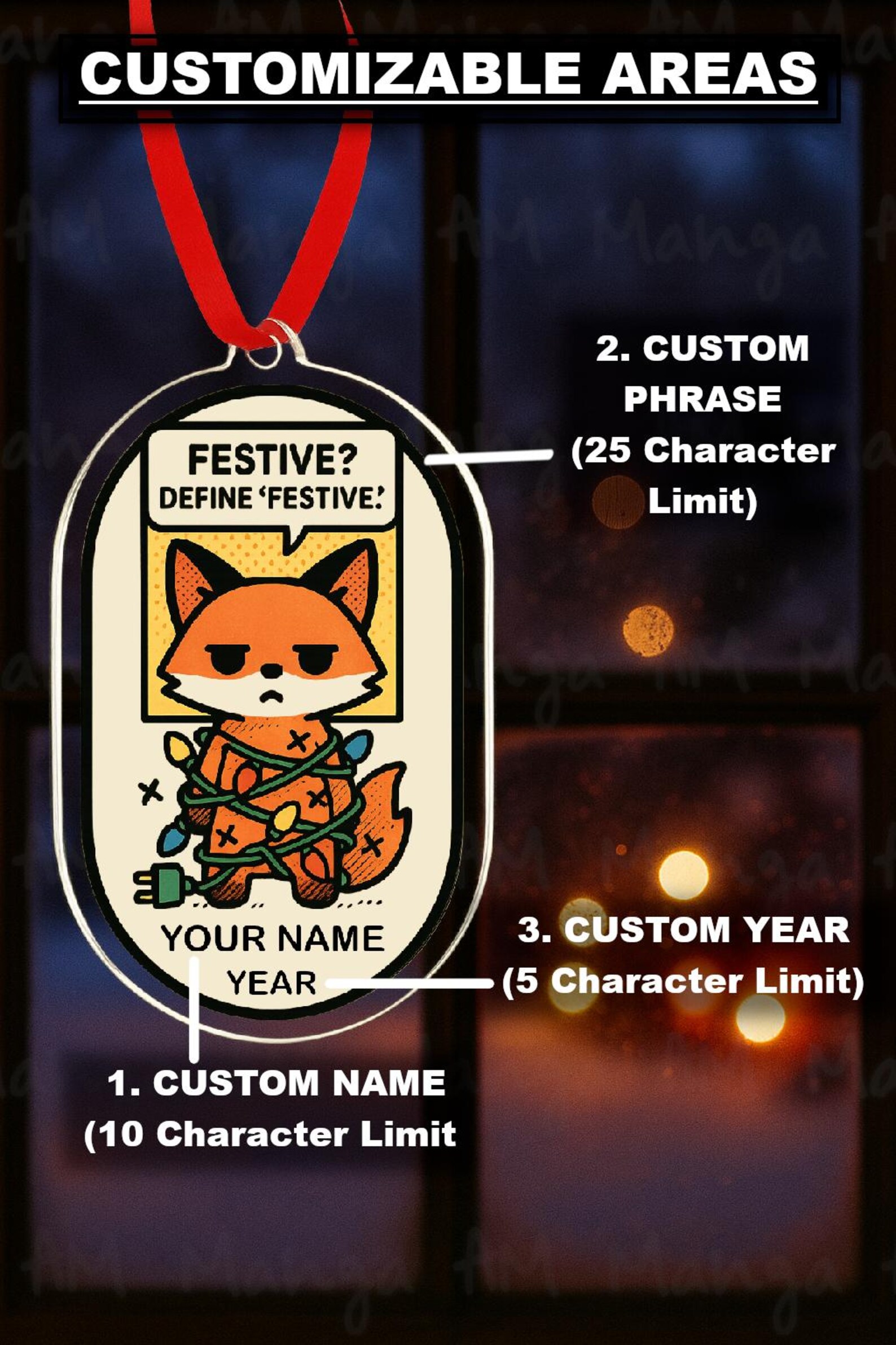 Fox Lights Custom Christmas Acrylic Ornament - Etsy