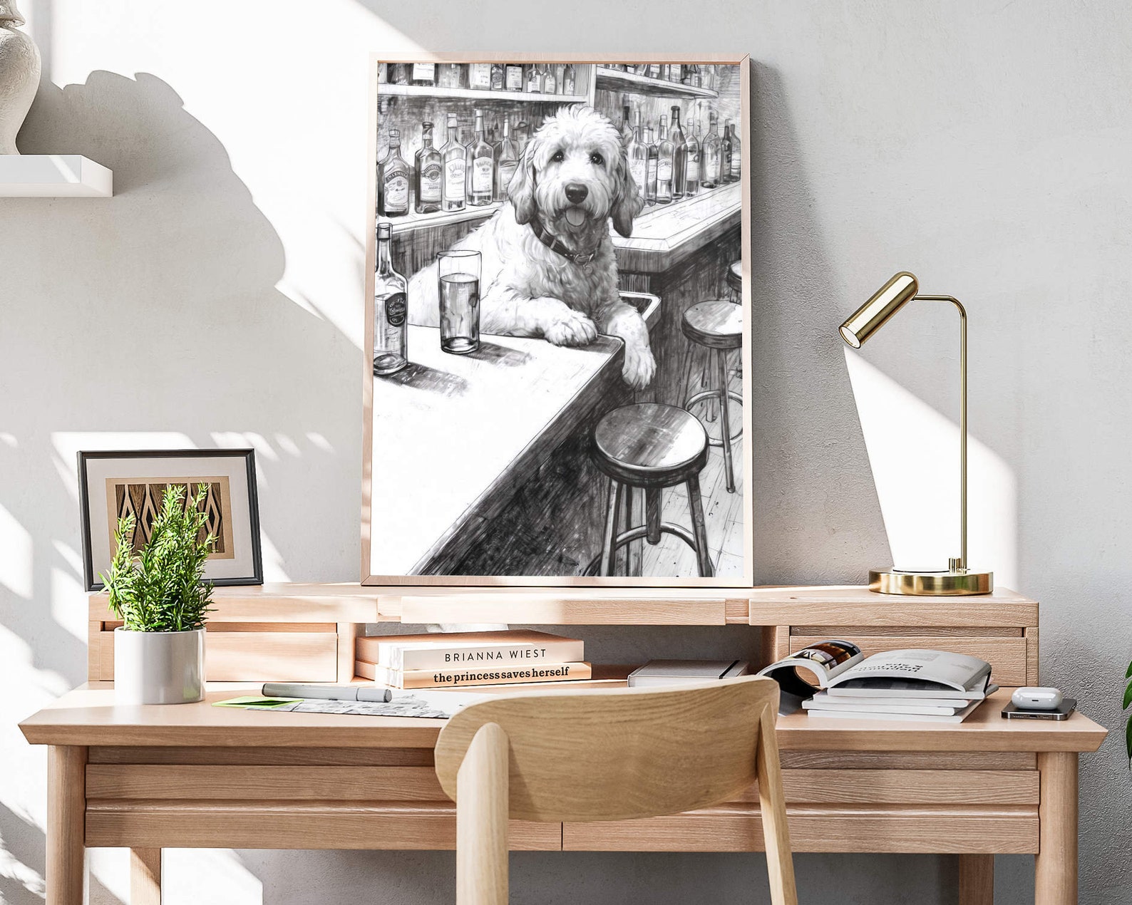 Golden Doodle Dog Bar Art Print | Dog Bar Cart Wall Art, Beer & Animal ...