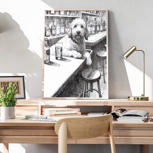 Golden Doodle Dog Bar Art Print | Dog Bar Cart Wall Art, Beer & Animal ...