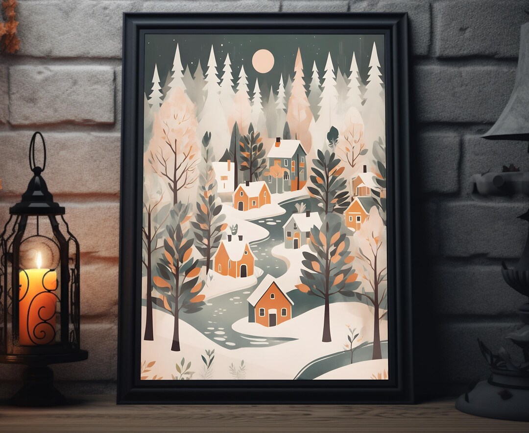 Winter Forest Boho Art Print | Christmas Painting Artwork, Xmas Floral ...