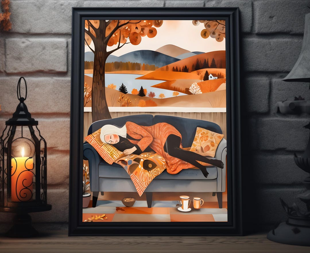 Autumn Woman Sleeping Abstract Folk Art Print Fall Forest Wall Art ...