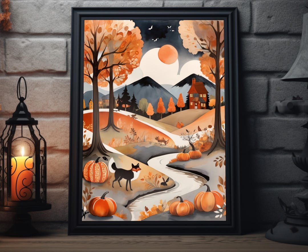 Autumn Fox Abstract Folk Art Print | Thanksgiving Wall Art, Fall ...