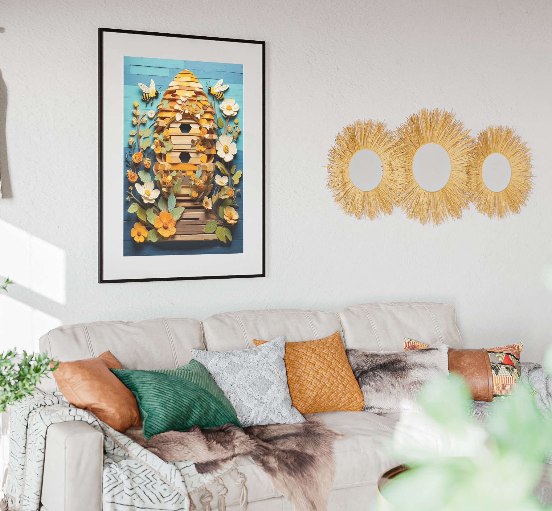 Spring Bees Folk Art Matte Poster Springtime Painting Folk Art Print ...