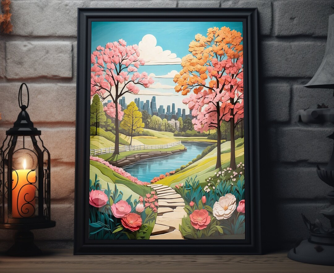Spring Lakeview Folk Art Matte Poster | Springtime Painting Art Print ...