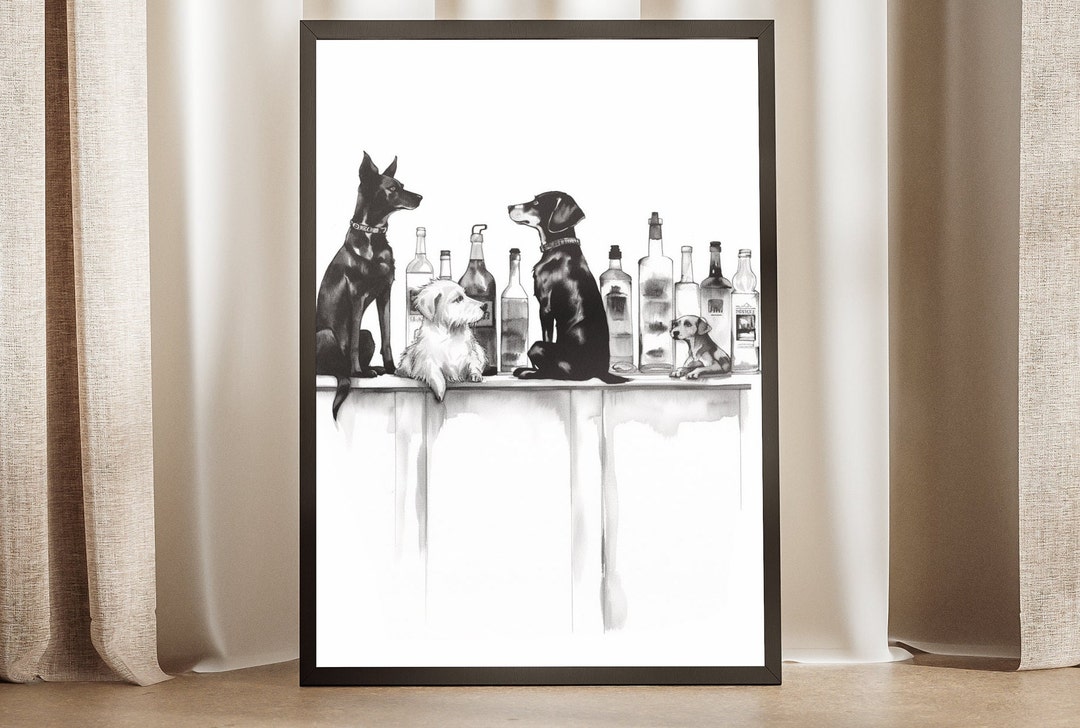 Dog at the Bar Vintage Style Poster - Bar Cart Art Print, Beer Artwork ...