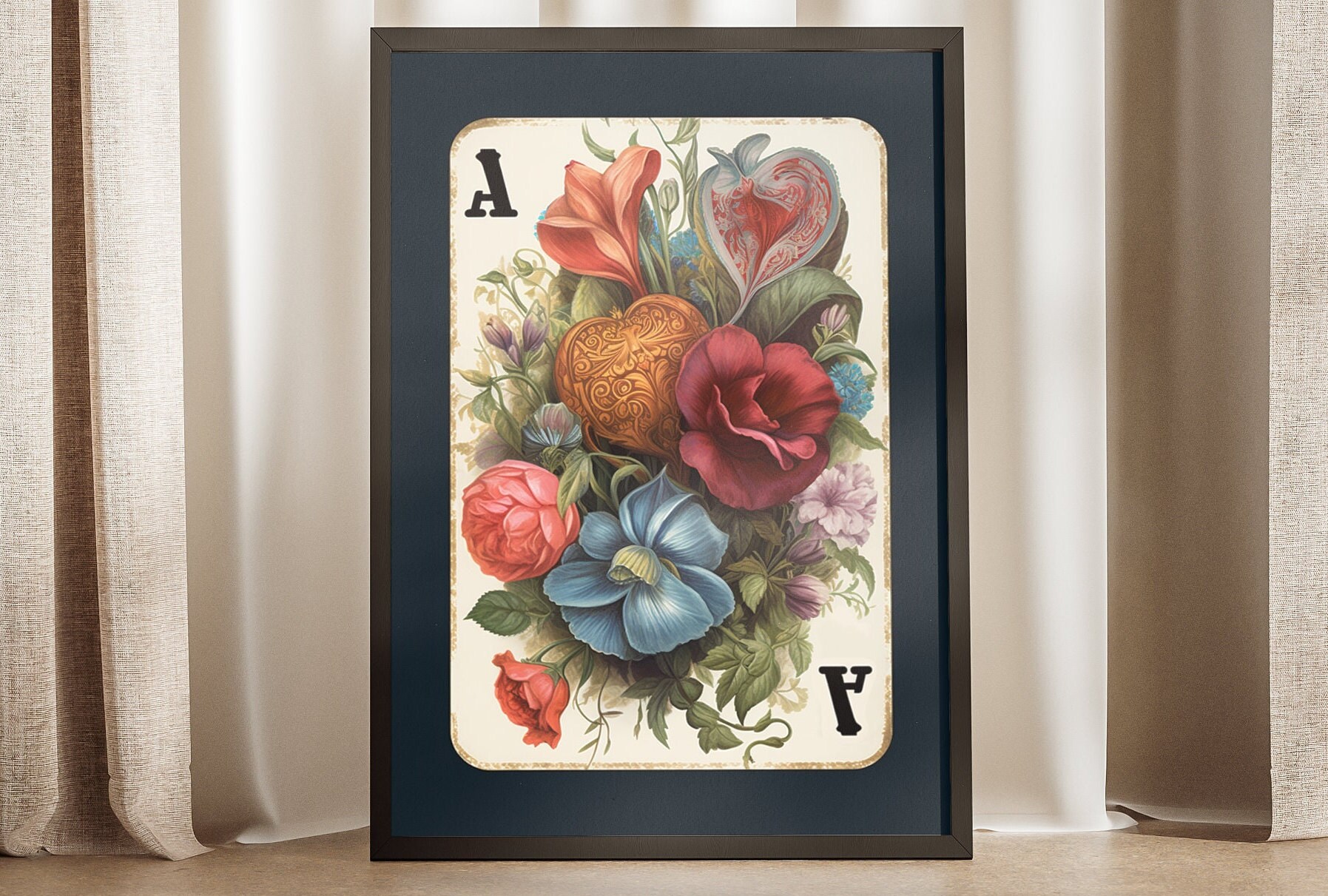 Vintage Style Retro Ace of Hearts Playing Card Poster With Floral ...