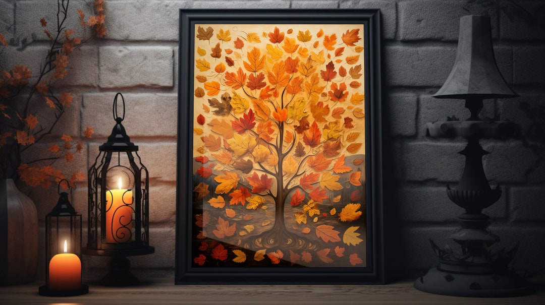 Vintage Fall Folk Art Painting Poster, Thanksgiving Fall Art Print ...