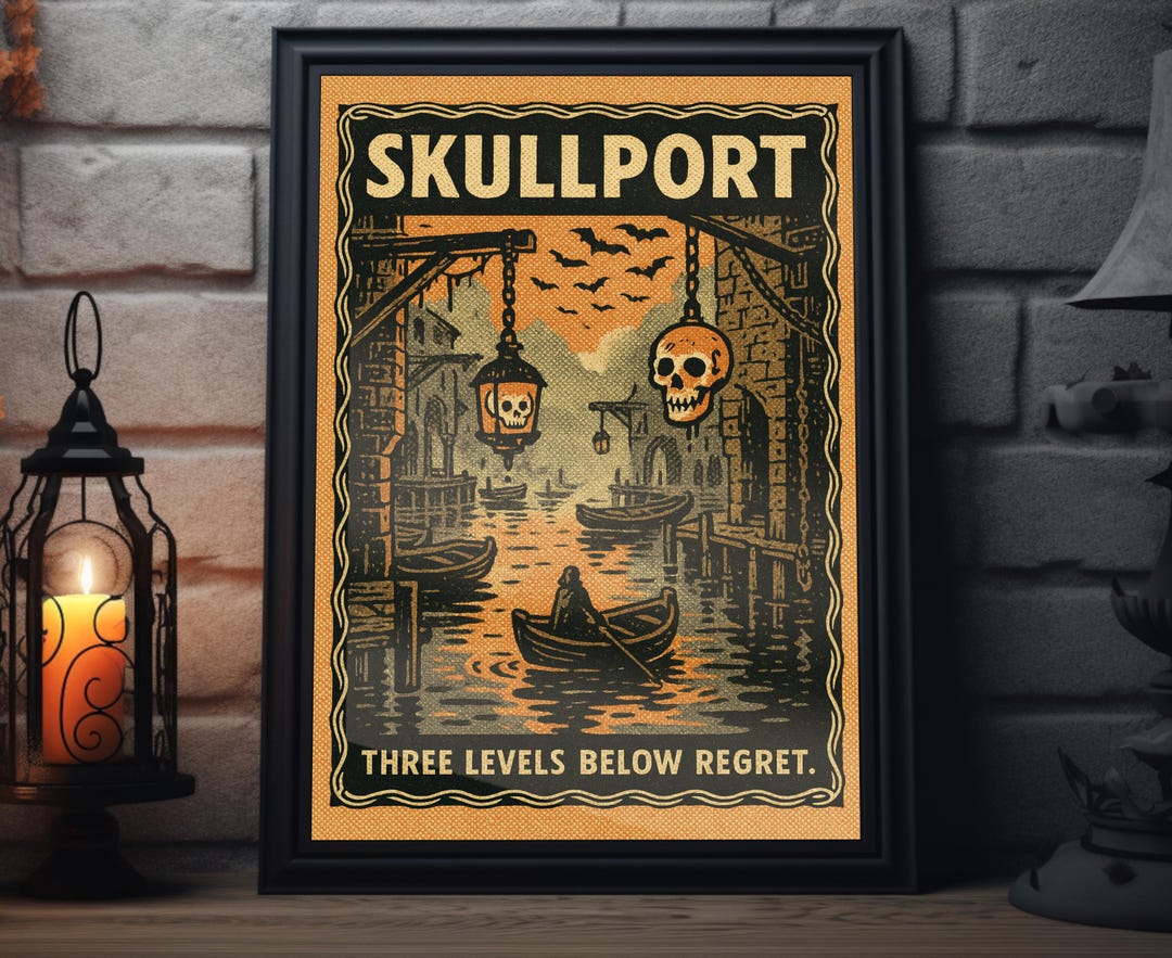 Skullport Vintage Comic Art Print | Halloween D&D Location Wall Art ...