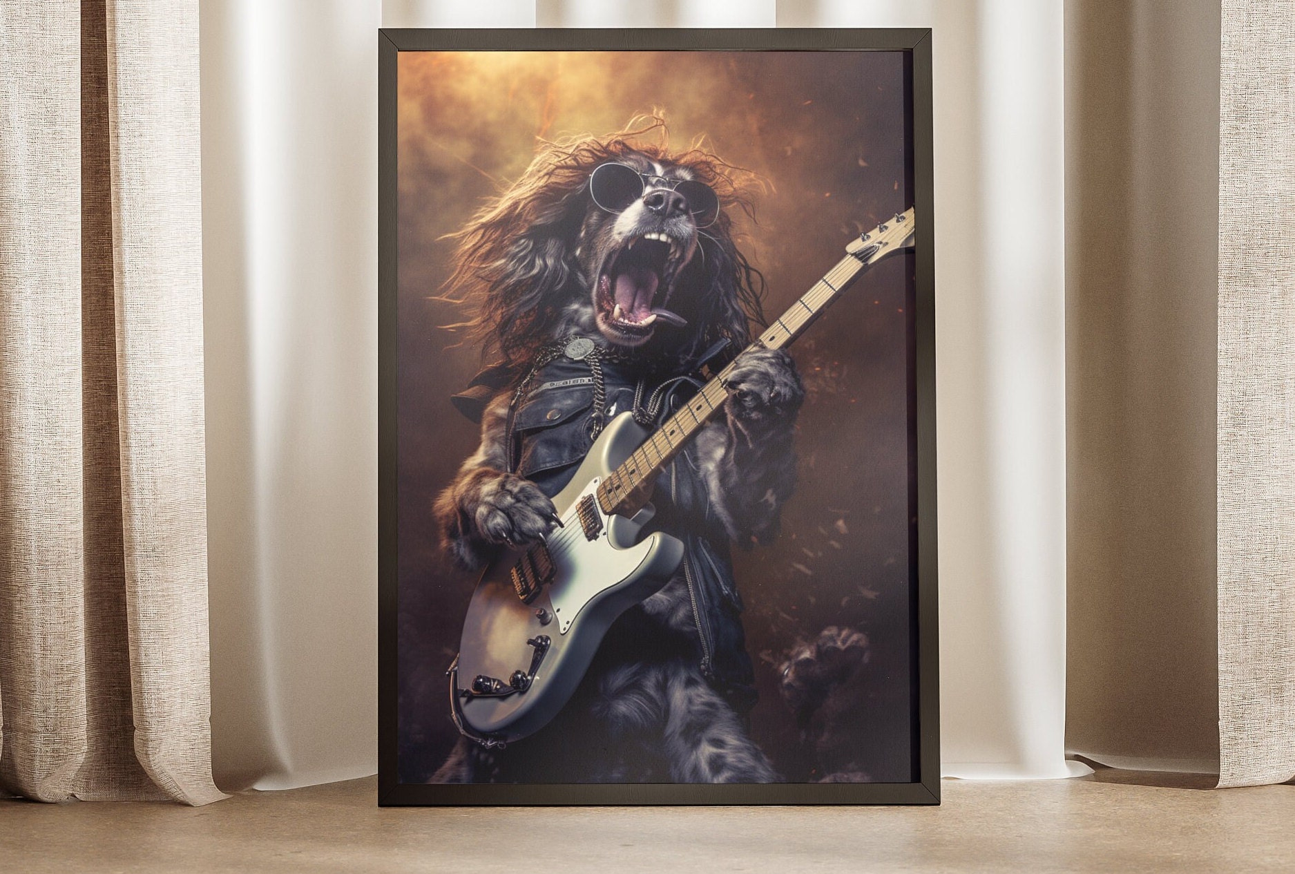 Heavy Metal Dog Playing Guitar Poster Rock Band Art, Music Lover Decor ...