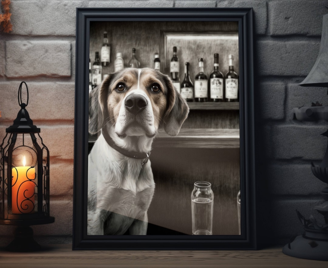 Beagle Dog Bar Art Print Dog Bar Cart Wall Art, Beer & Animal Sketch ...
