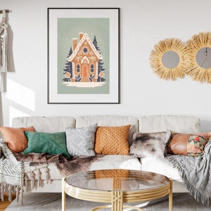 Xmas Gingerbread House Boho Art Print | Christmas Painting Artwork ...