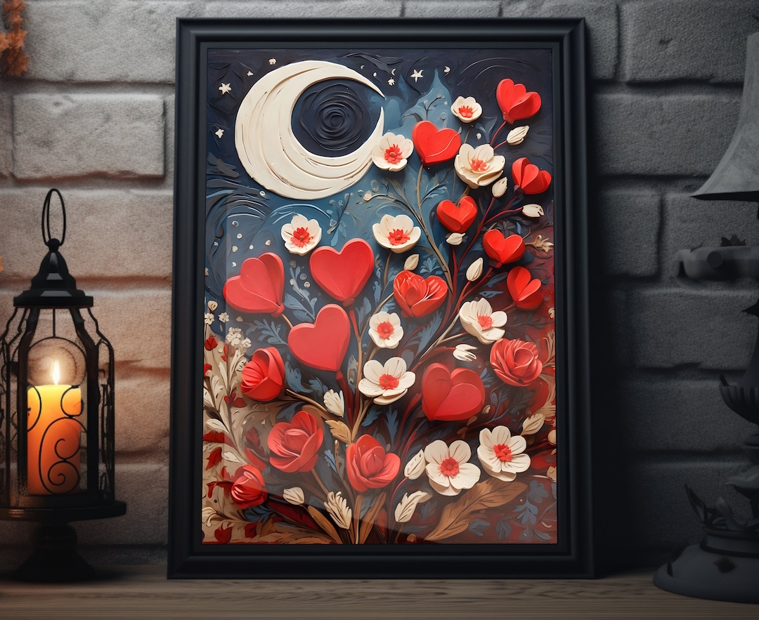 Valentine's Day Folk Art Matte Poster Heart Painting Art Print ...