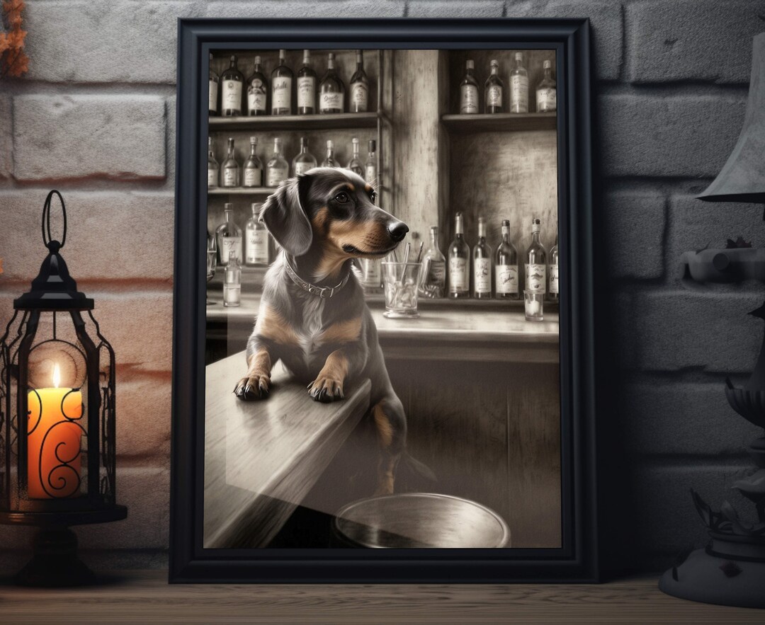 Dachshund Dog Sketched Bar Art Print | Dog Bar Cart Wall Art, Beer ...