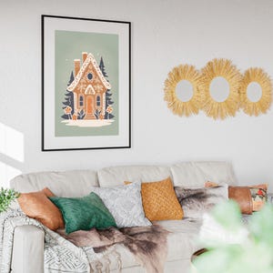 Xmas Gingerbread House Boho Art Print | Christmas Painting Artwork ...