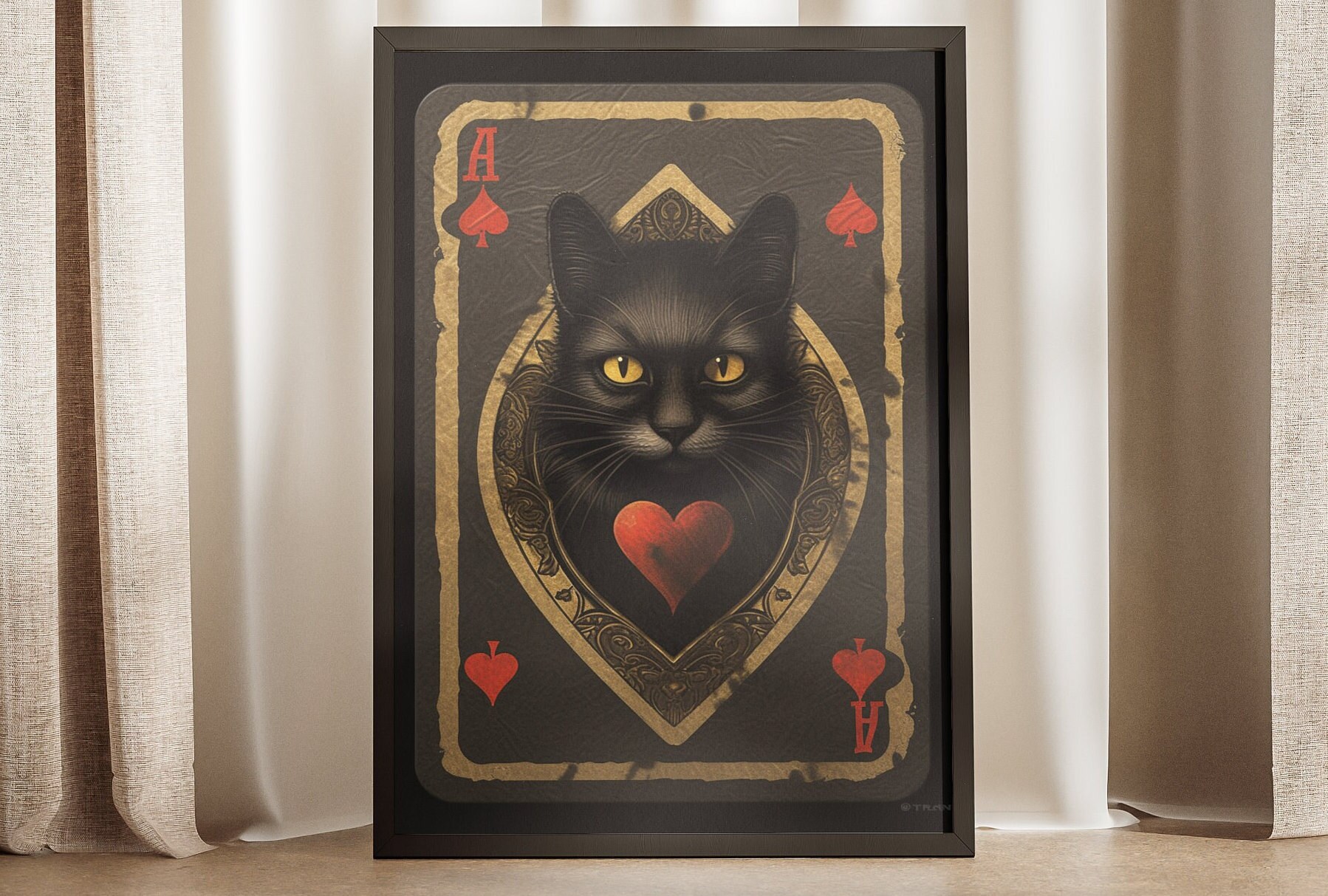 Retro King of Hearts Playing Card Poster in Vintage Black Cat Style ...