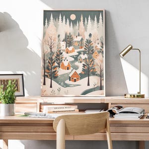 Winter Forest Boho Art Print | Christmas Painting Artwork, Xmas Floral ...