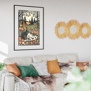 Fall Rabbit Woodcut Illustrative Art Print | Pumpkin Wall Art, Fall ...