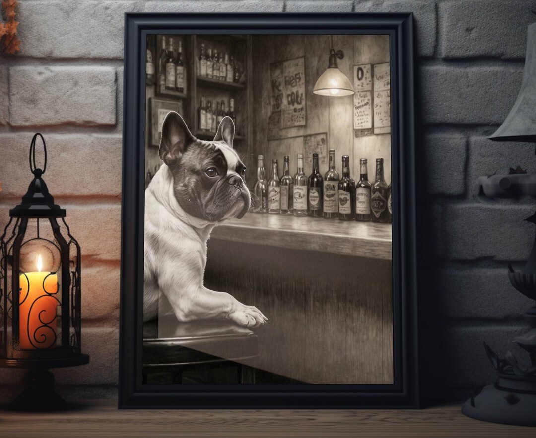 French Bulldog Bar Art Print Dog Bar Cart Wall Art, Beer & Animal ...