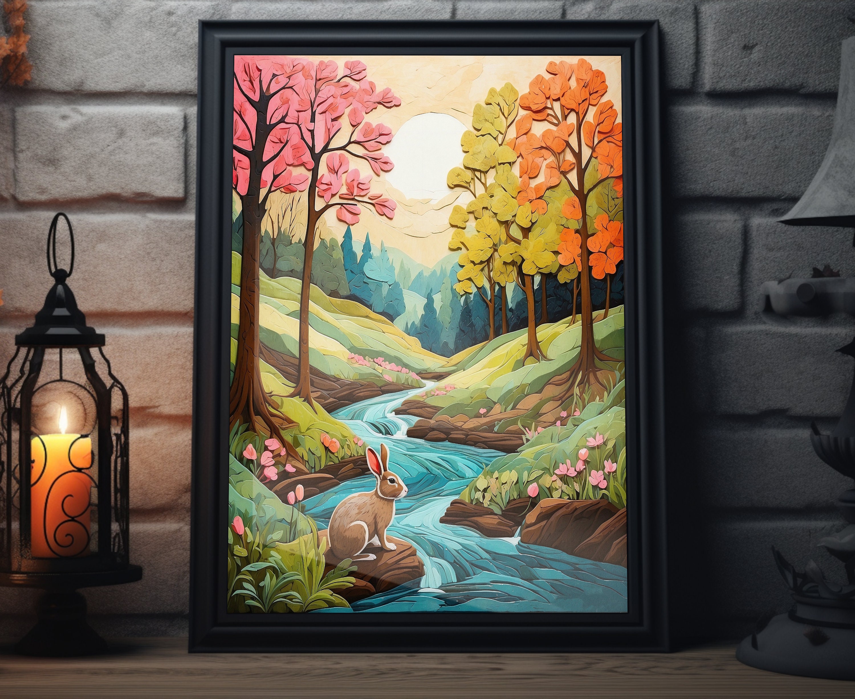 Spring Forest Folk Art Matte Poster Springtime Painting Art Print ...