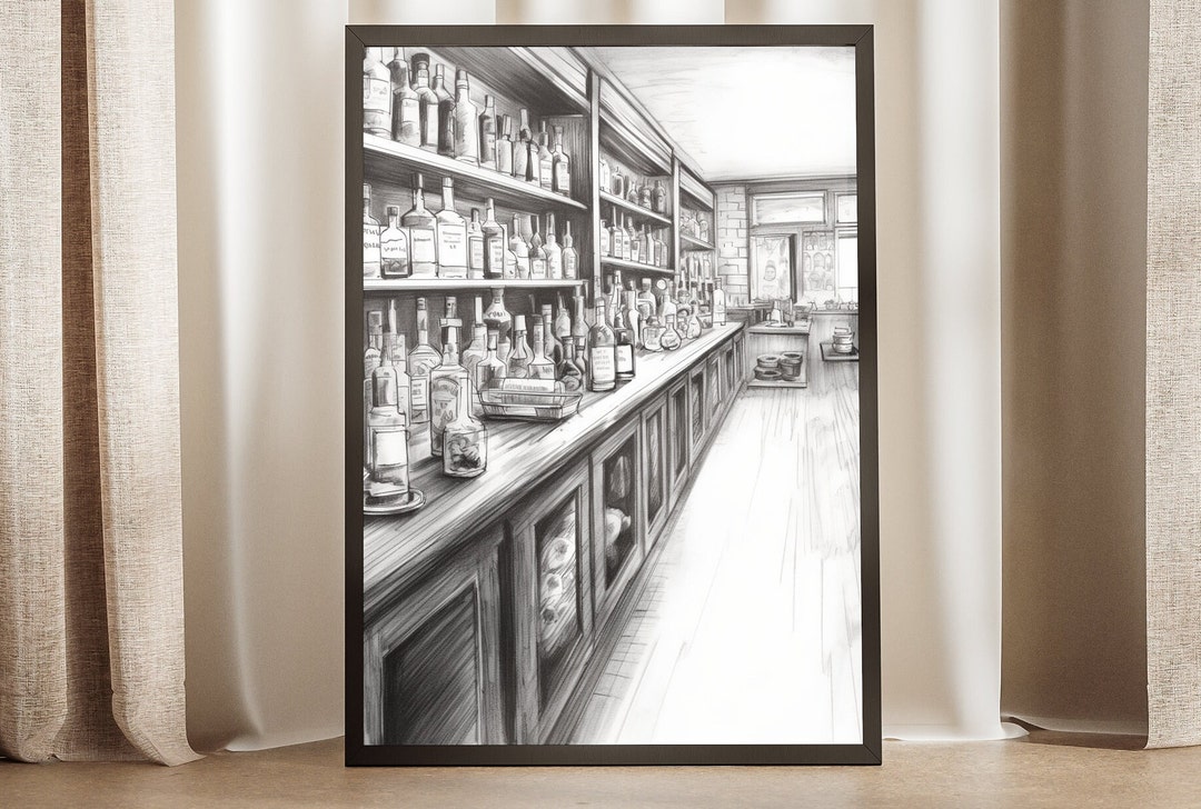 Ink Sketch Bar Scene Poster Bar Cart Print, Beer Lover Art, Alcohol ...