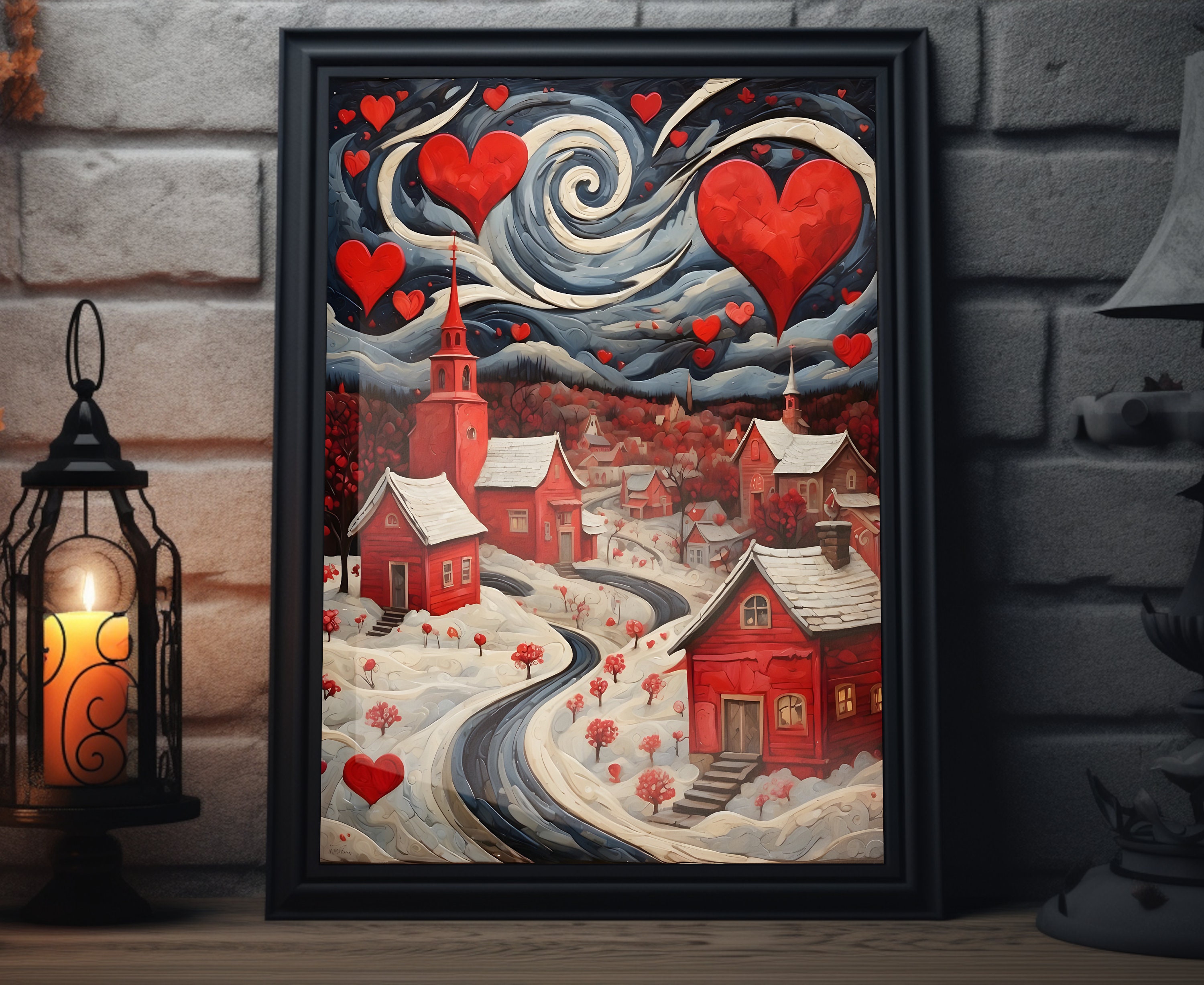 Valentine's Day Folk Art Matte Poster Winter Heart Painting Art Print ...