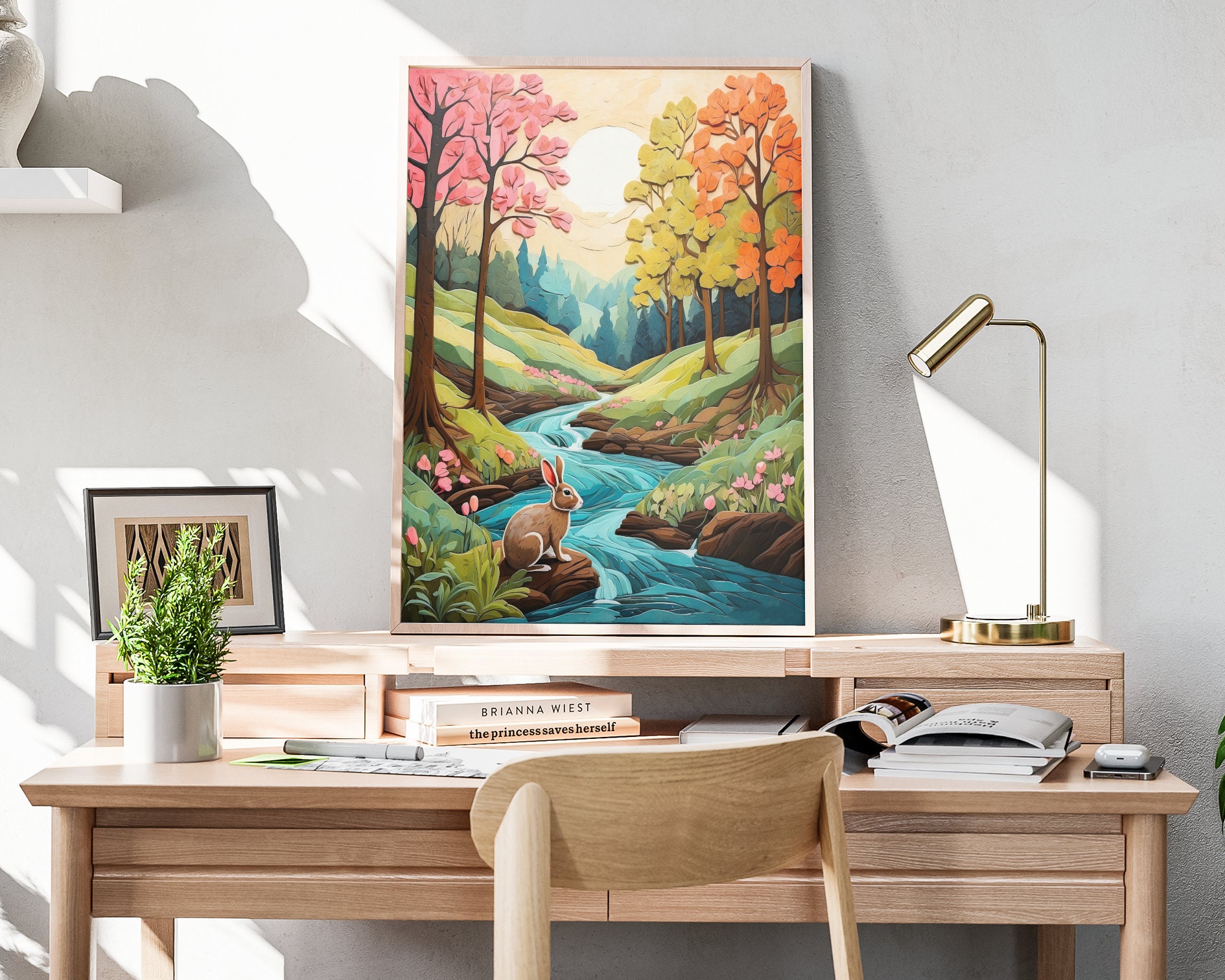 Spring Forest Folk Art Matte Poster Springtime Painting Art Print ...