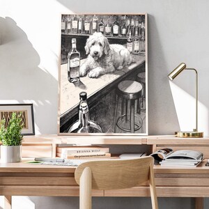 Golden Doodle Dog Bar Art Print | Dog Bar Cart Wall Art, Beer & Animal ...