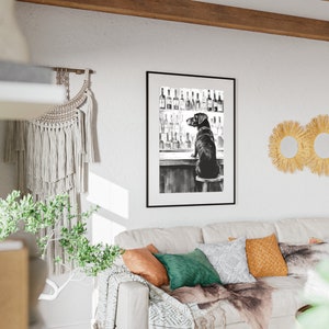 Dog at the Bar Inked Sketch Poster - Bar Cart Art, Craft Beer Decor ...