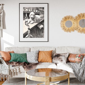 Golden Doodle Dog Bar Art Print | Dog Bar Cart Wall Art, Beer & Animal ...