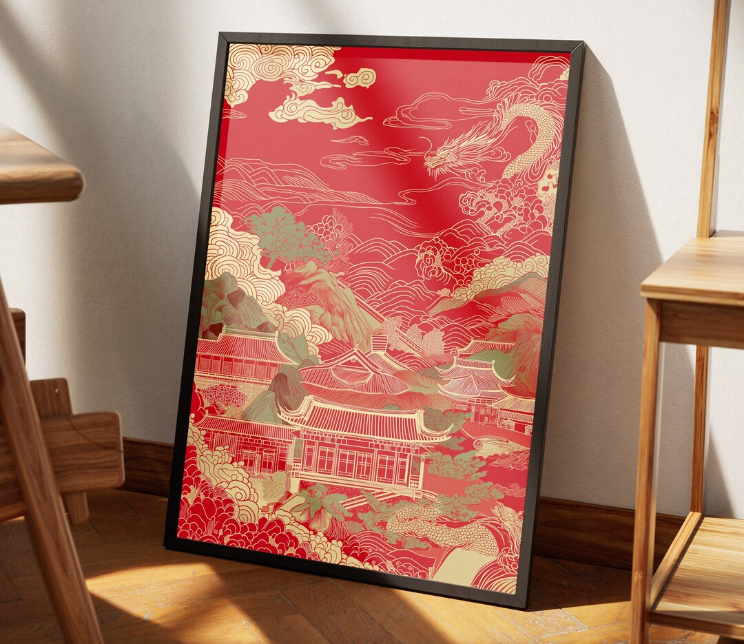 Framed Chinese New Year Dragon Matte Wall Art Lunar New Year Art, Year ...