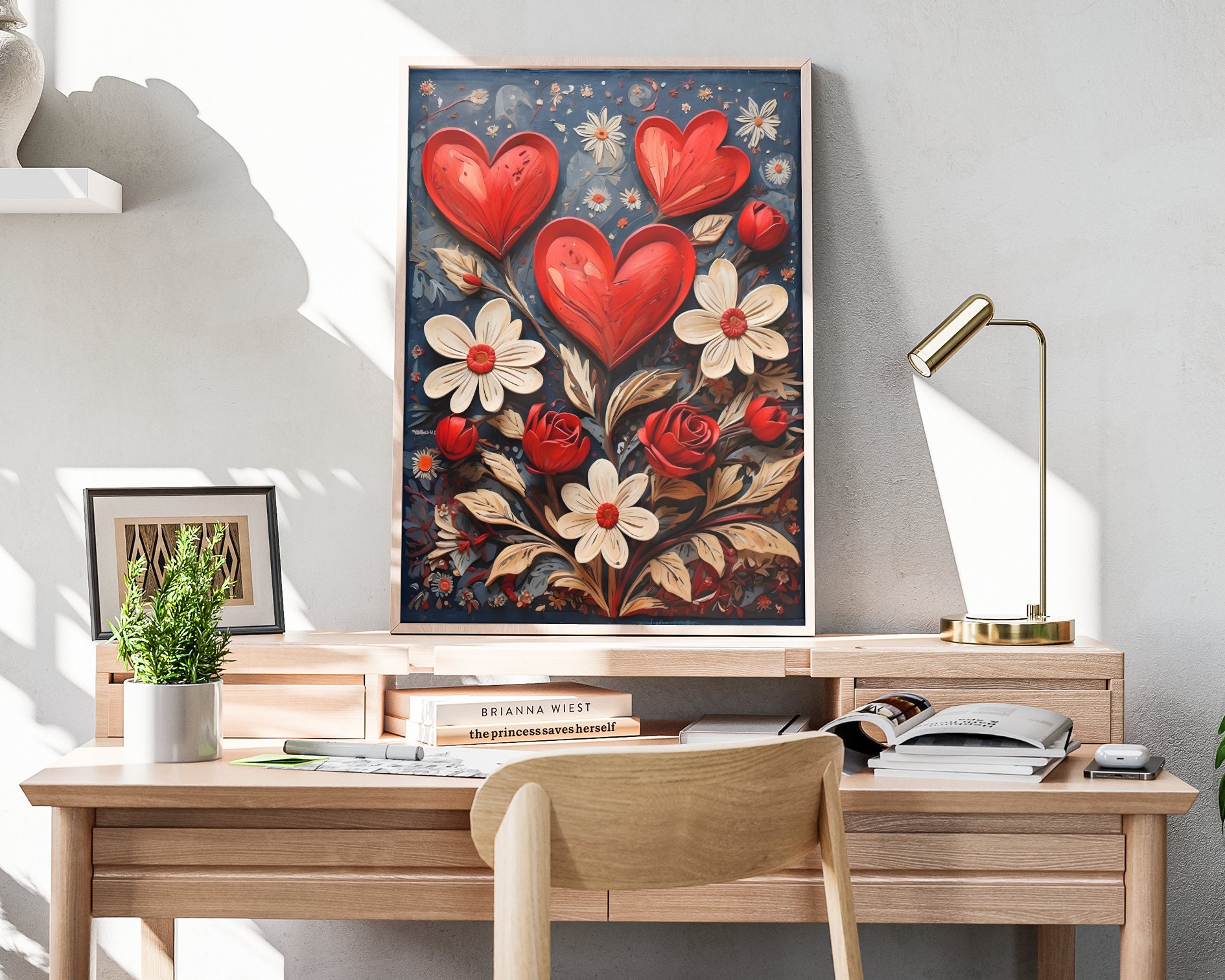 Valentine's Day Folk Art Matte Poster Heart Painting Art Print ...