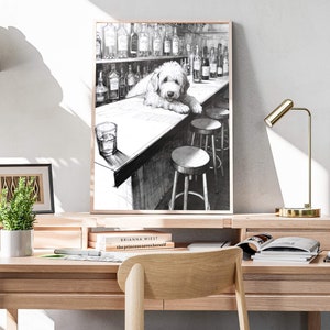 Golden Doodle Dog Bar Art Print | Dog Bar Cart Wall Art, Beer & Animal ...