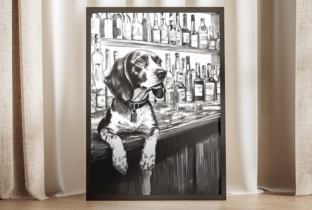 Dog at the Bar Alcohol Wall Decor - Bar Cart Poster, Beer Art Print ...