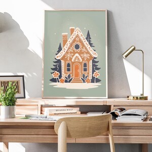 Xmas Gingerbread House Boho Art Print | Christmas Painting Artwork ...