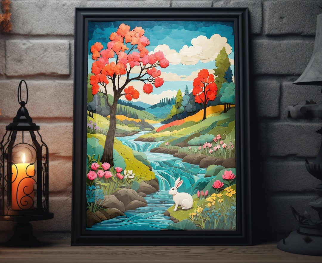 Spring Forest Folk Art Matte Poster | Springtime Painting Art Print ...